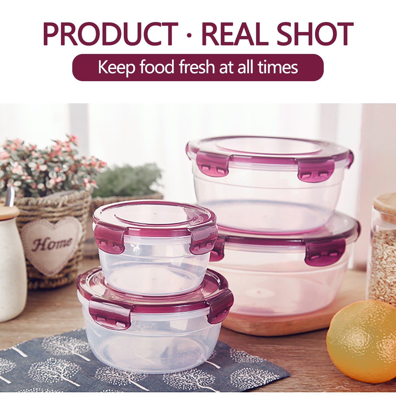 4-Piece Plastic Food Storage Container Set Round Microwave Fridge Safe ...