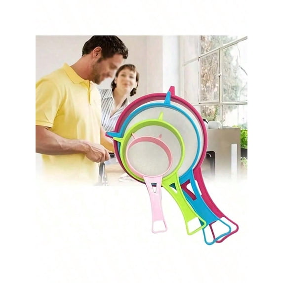 4-Piece Plastic Mesh Strainer Set – Long Handle Kitchen Sieve for Flour ...