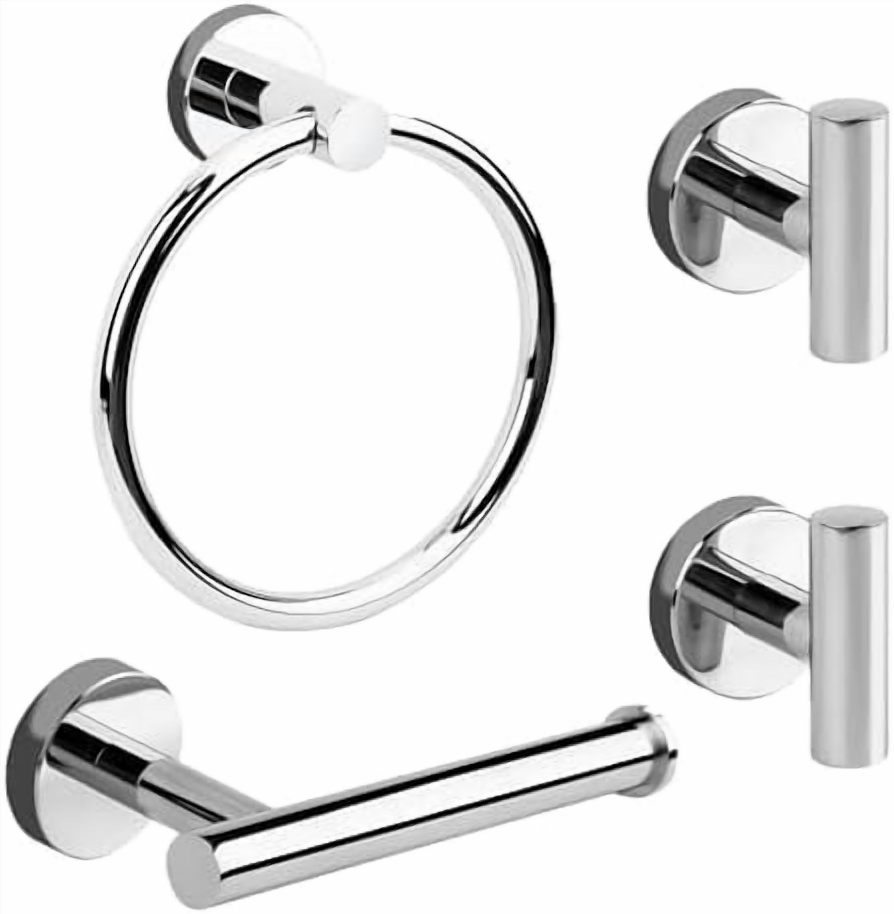 4-Piece Polished Chrome Bathroom Hardware Set - Toilet Paper Holder and ...