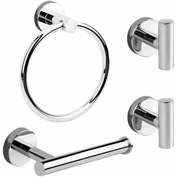 4-Piece Polished Chrome Bathroom Hardware Set - Toilet Paper Holder and ...