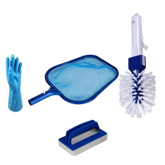 4-Piece Pool Cleaning Kit, Includes Leaf Skimmer Net, Pool Brush ...