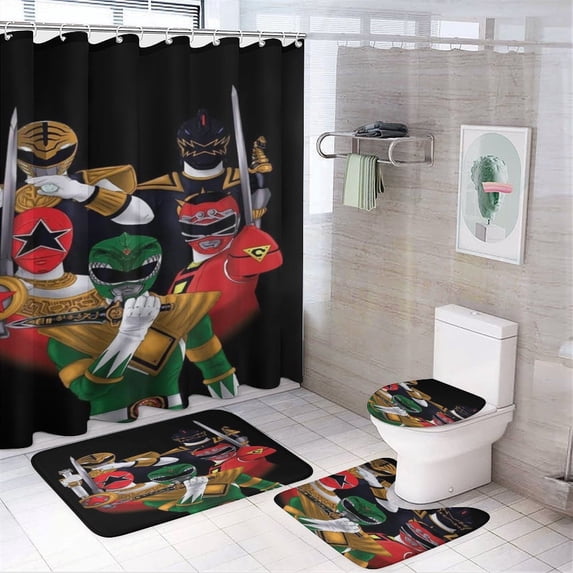 4 Piece Power Team Ran-,Ger2 Shower Curtain Sets with Rugs, Toilet Lid ...