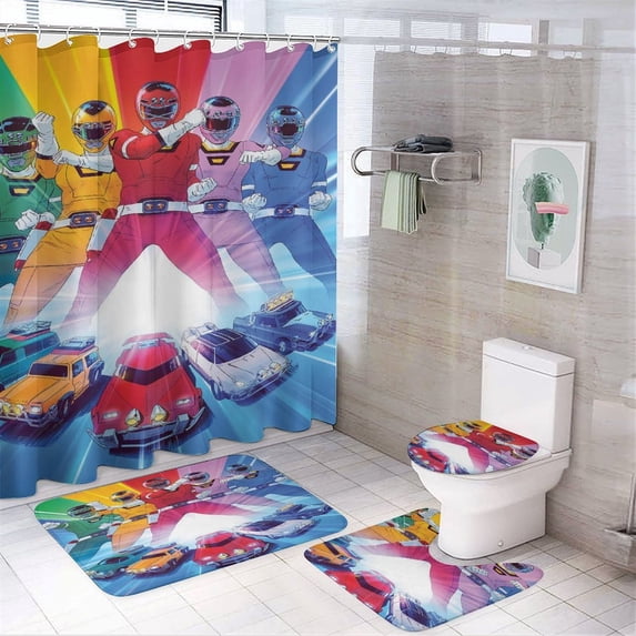 4 Piece Power Team Ran-,Ger2 Shower Curtain Sets with Rugs, Toilet Lid ...