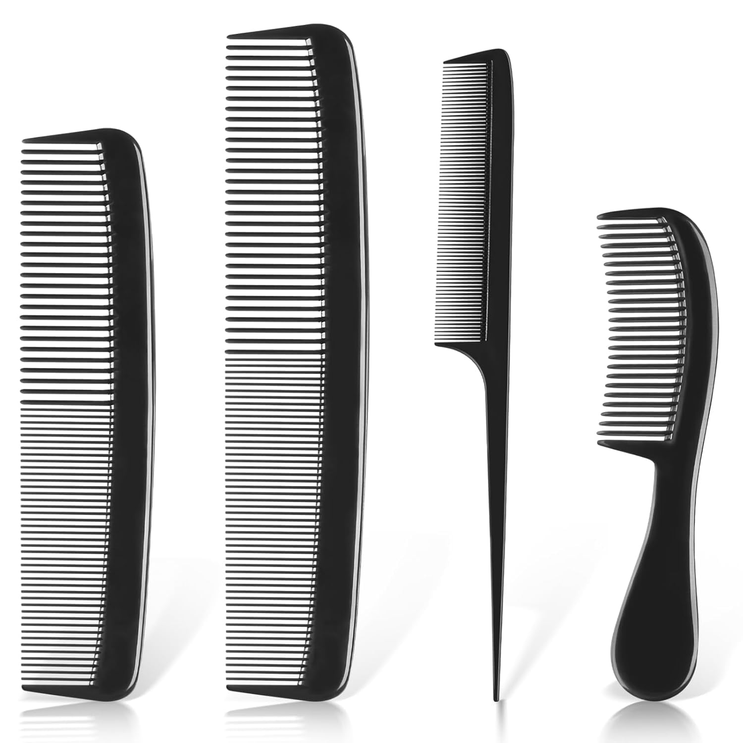 4 Piece Professional Black Comb Set for Men and Women-Fine Tooth, Rat ...