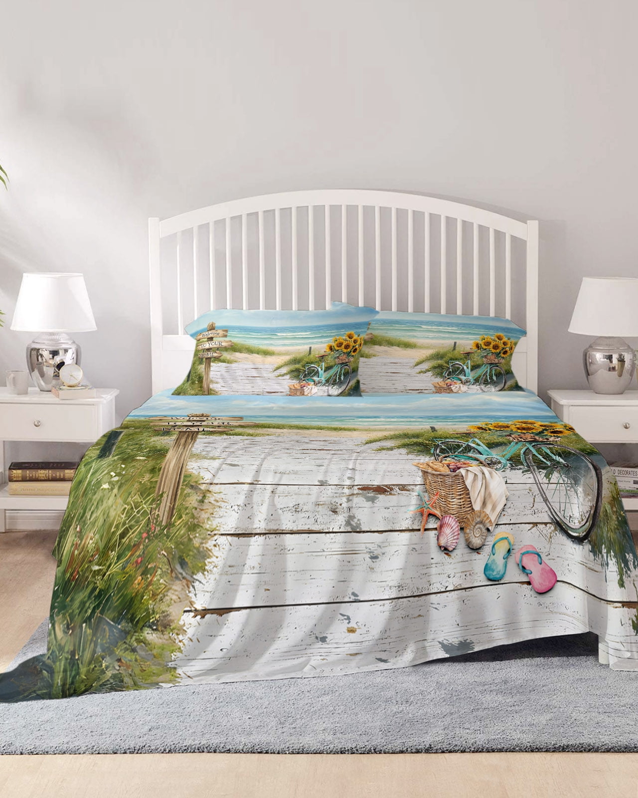 4 Piece Queen Sheet Set Beach Ocean Sheets Set for Queen Size Bed ...