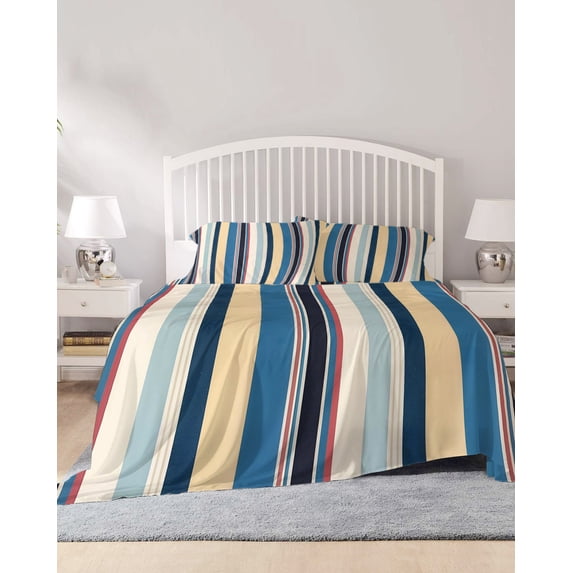 4 Piece Queen Sheet Set Blue Yellow Red Striped Sheets Set for Queen ...