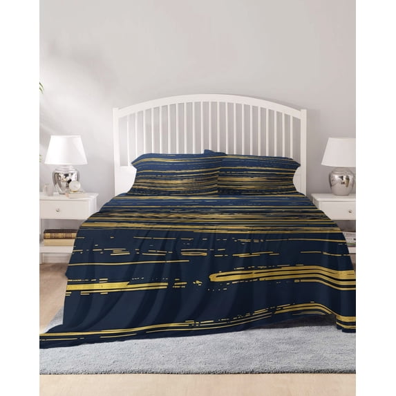 4 Piece Queen Sheet Set Blue Yellow Striped Sheets Set for Queen Size ...
