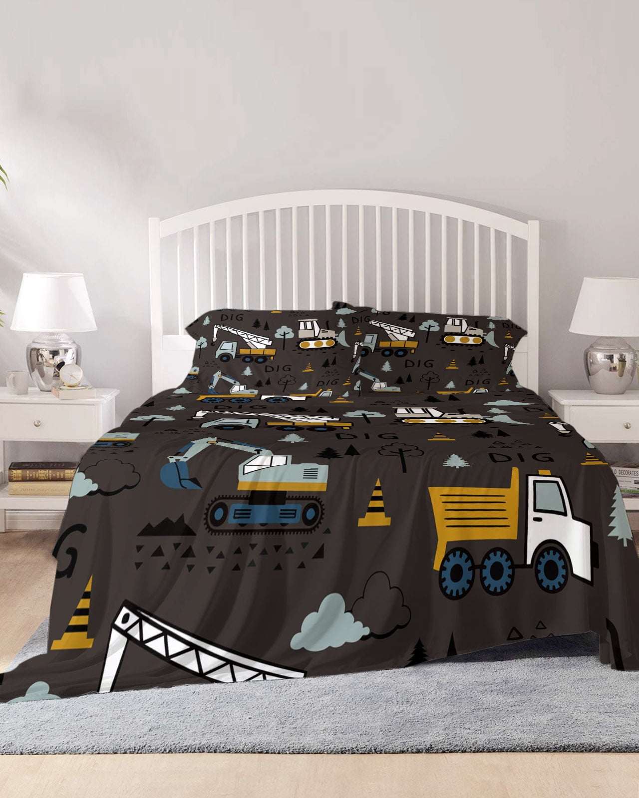 4 Piece Queen Sheet Set Cartoon Tractor Sheets Set for Queen Size Bed ...