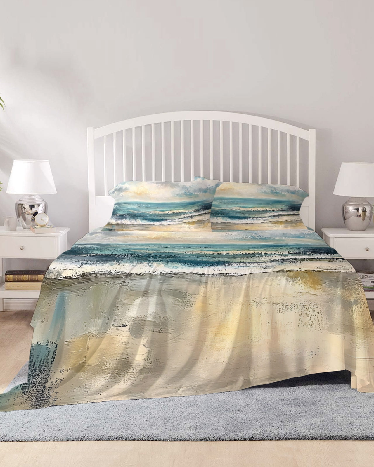4 Piece Queen Sheet Set Coastal Beach Sheets Set for Queen Size Bed ...