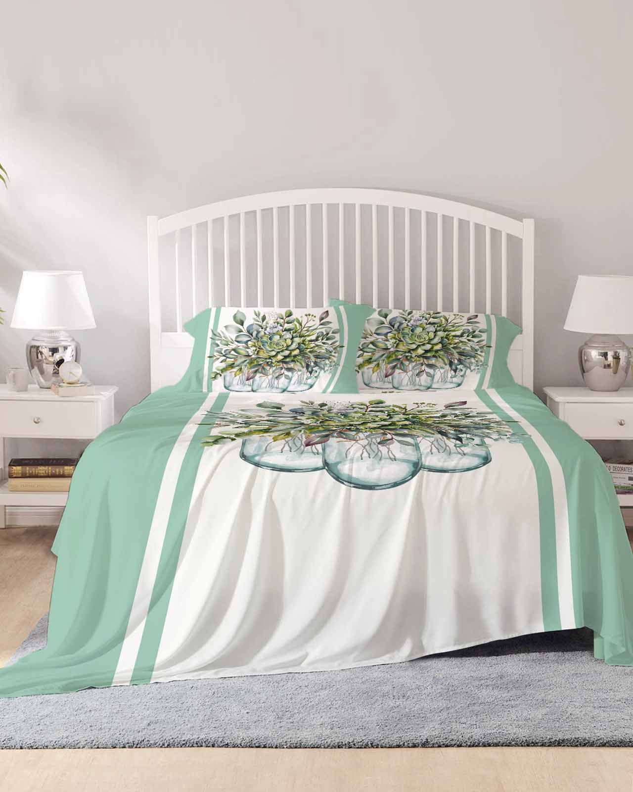 4 Piece Queen Sheet Set Eucalyptus Green Sheets Set for Queen Size Bed ...