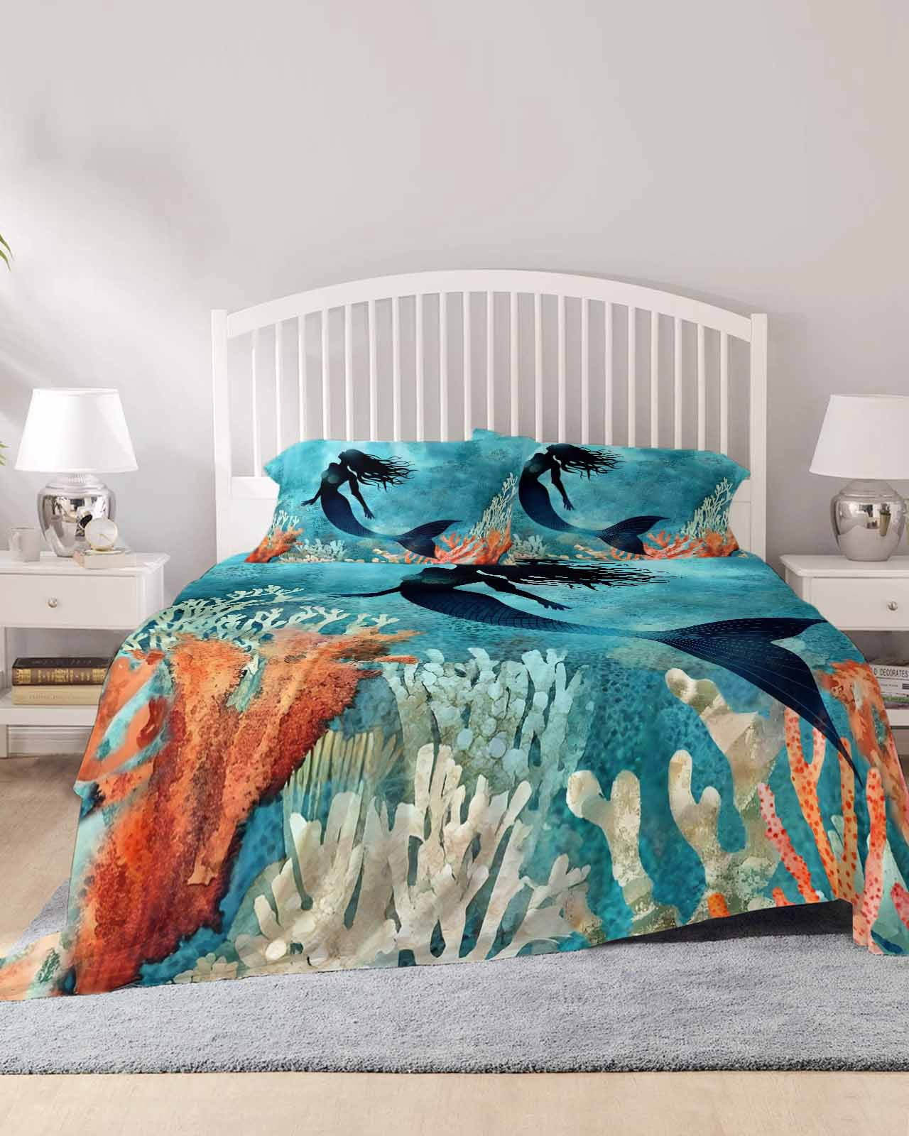 4 Piece Queen Sheet Set Ocean Fish Sheets Set for Queen Size Bed ...