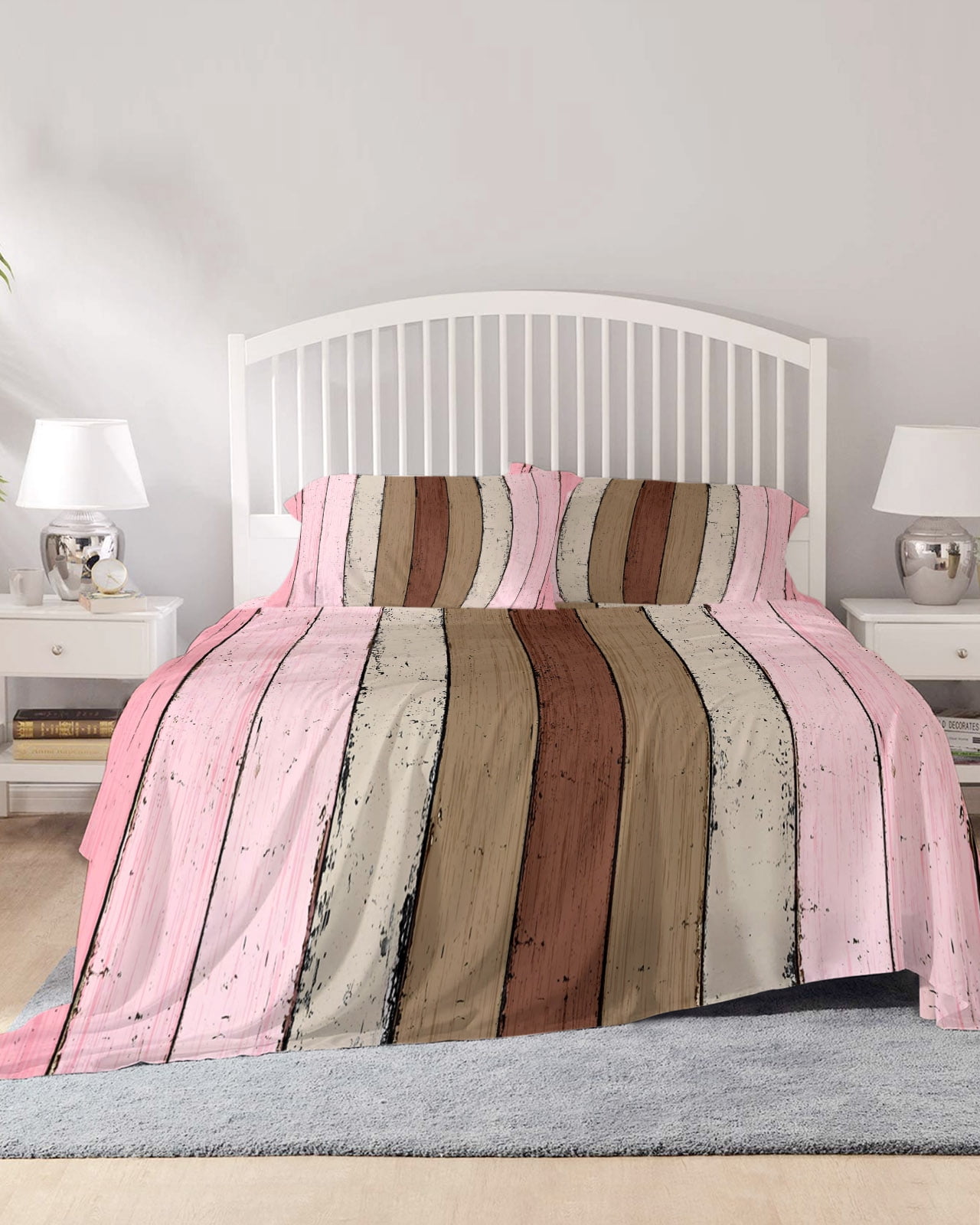 4 Piece Queen Sheet Set Pink Wood Grain Sheets Set for Queen Size Bed ...