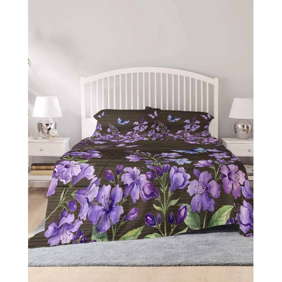 4 Piece Queen Sheet Set Purple Flowers Sheets Set for Queen Size Bed ...