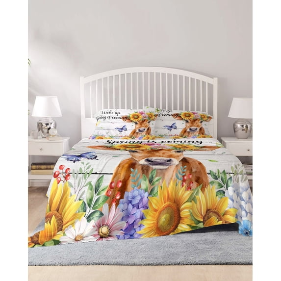 4 Piece Queen Sheet Set Spring Cow Sheets Set for Queen Size Bed ...
