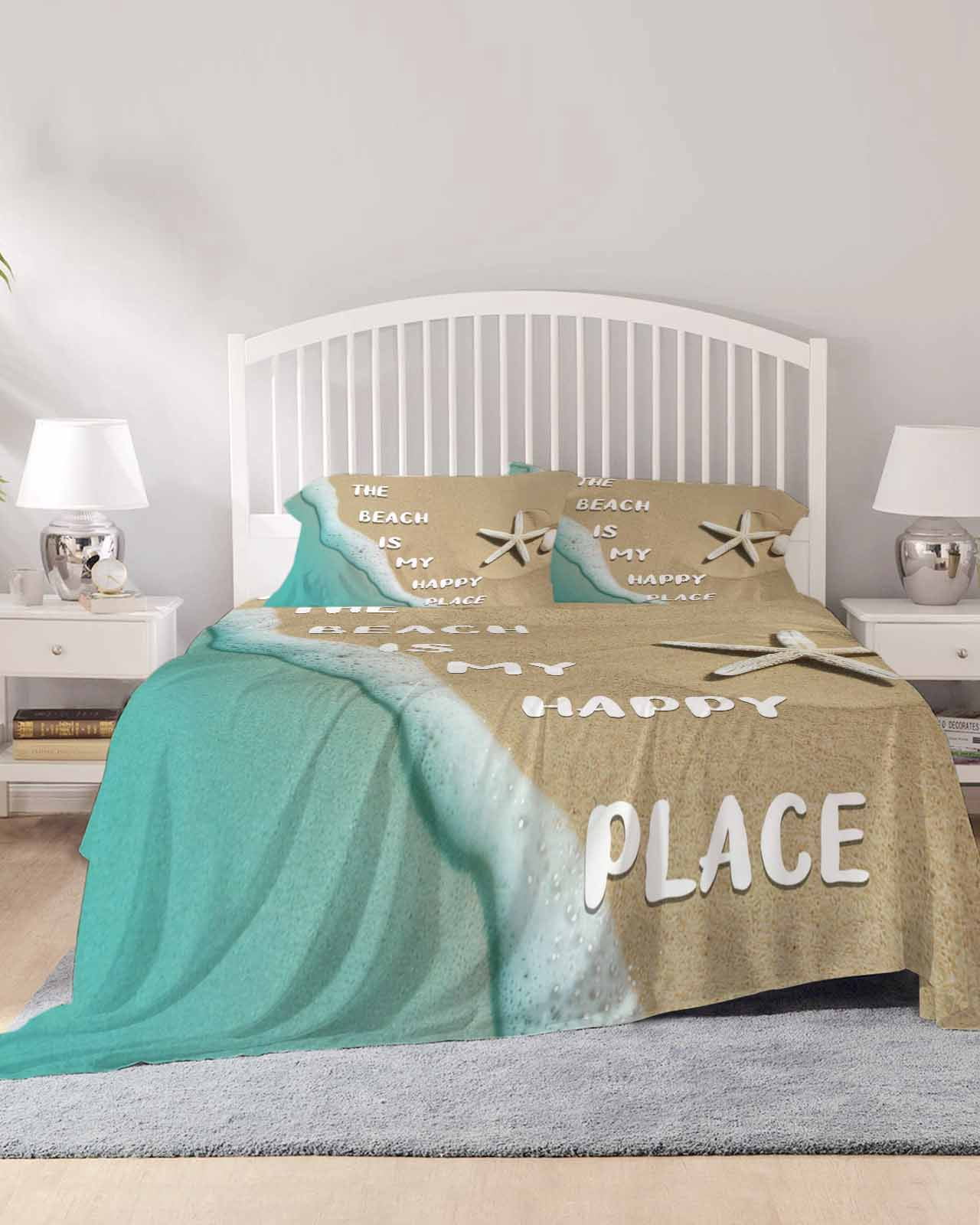 4 Piece Queen Sheet Set Summer Coastal Sheets Set for Queen Size Bed ...