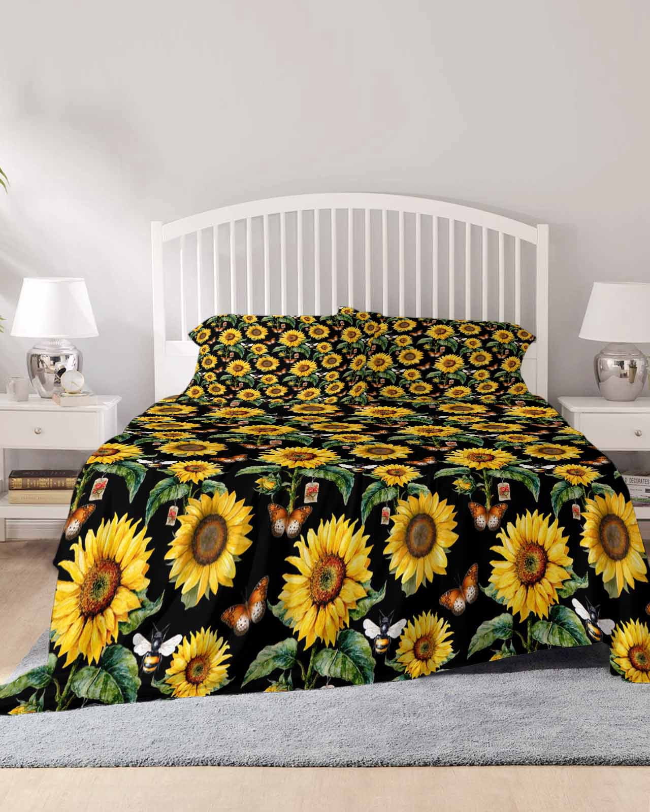 4 Piece Queen Sheet Set Sunflowers Sheets Set for Queen Size Bed ...