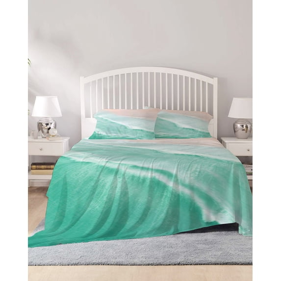 4 Piece Queen Sheet Set Turquoise Coastal Wave Sheets Set for Queen ...