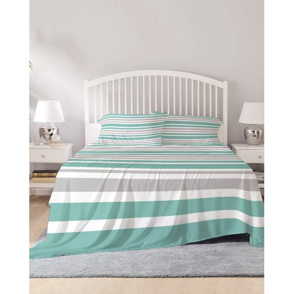4 Piece Queen Sheet Set Turquoise Stripes Sheets Set for Queen Size Bed ...