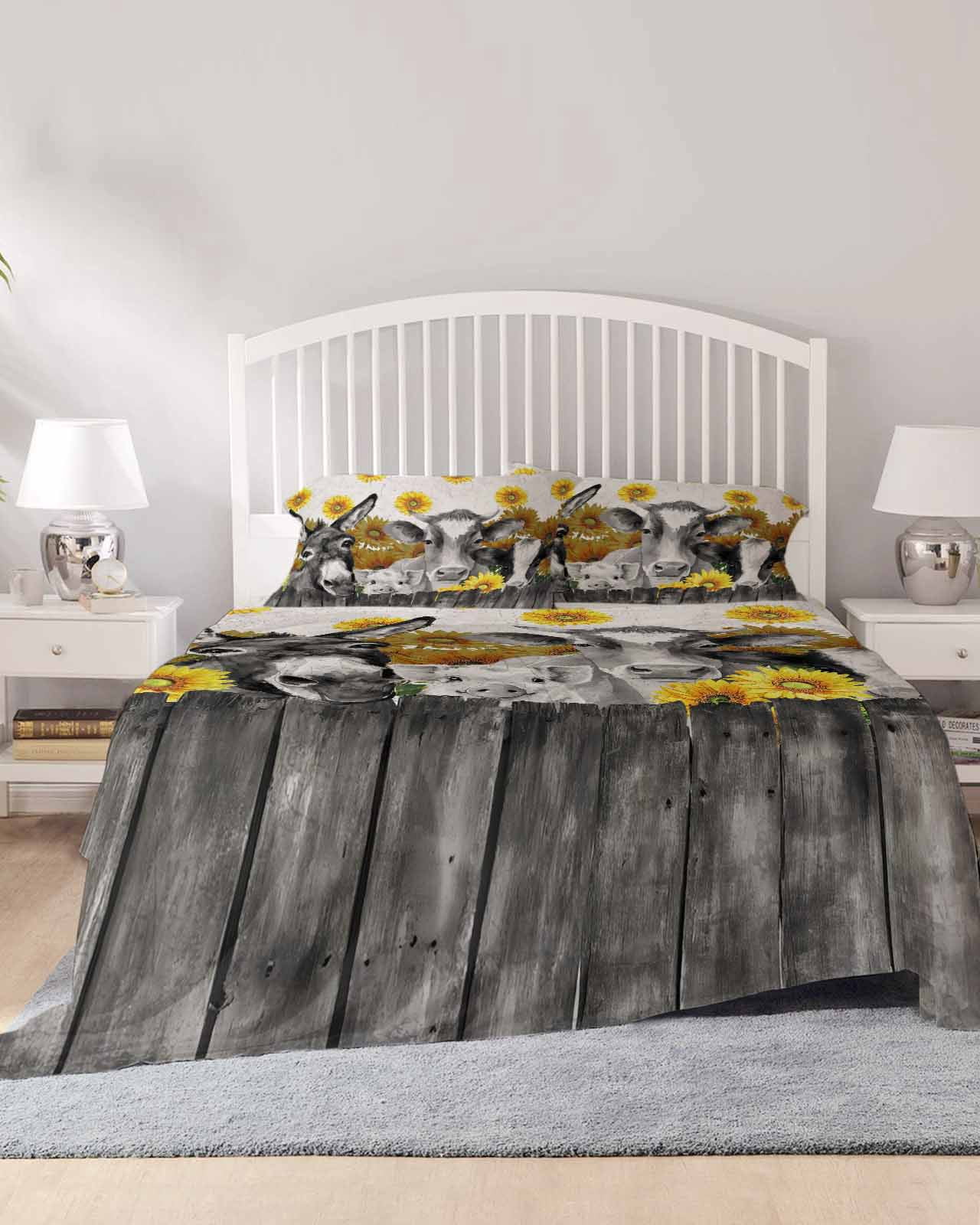 4 Piece Queen Sheet Set Vintage Grey Farm Animals Sheets Set for Queen ...