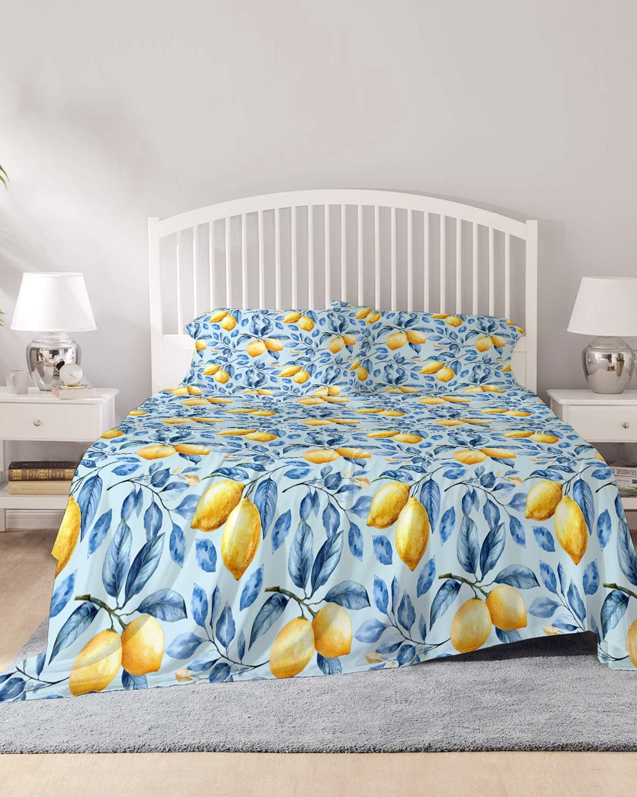 4 Piece Queen Sheet Set Yellow Lemon Sheets Set for Queen Size Bed ...