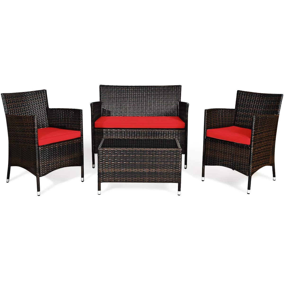 4-Piece Rattan Conversation Set, Wicker Patio Furniture with Soft ...