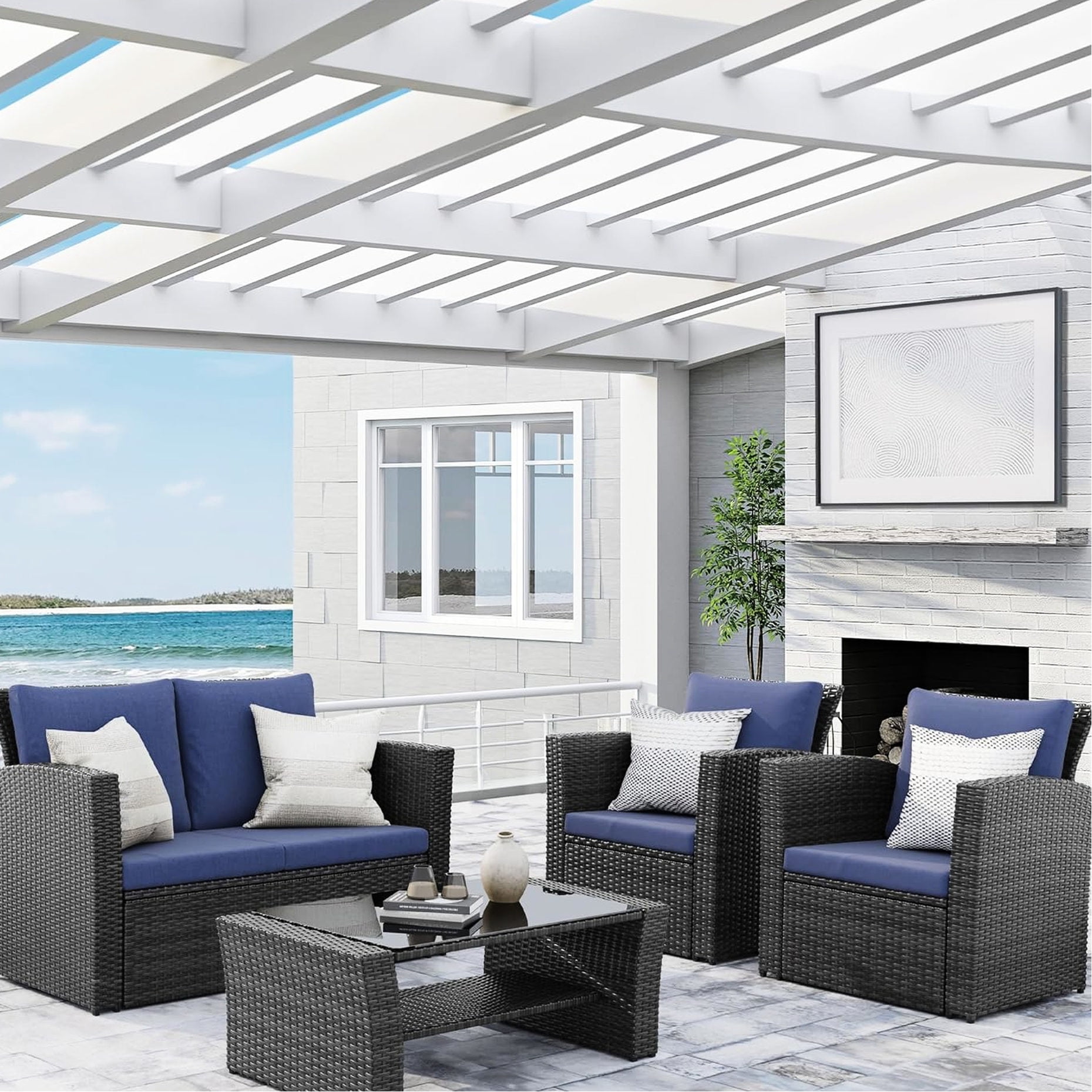 4-Piece Rattan Set - Adaptable to Space Sizes - Different Outdoor ...