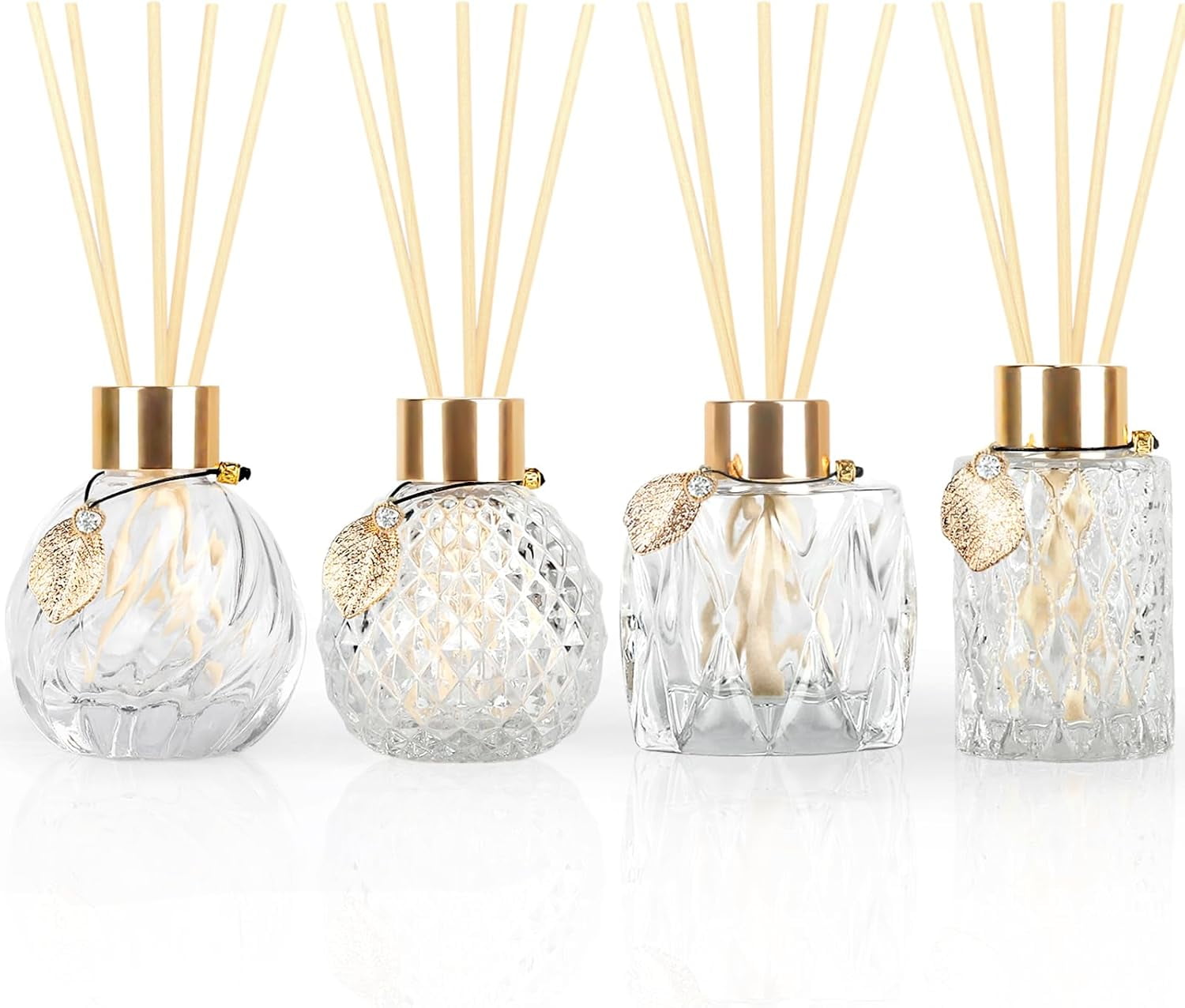 4-Piece Reed Diffuser Set with Metal Golden Decoration, 3.5-4.2oz Empty ...