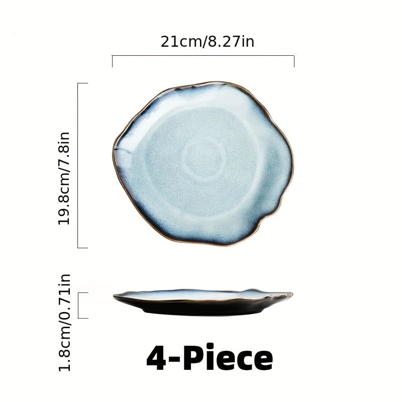 4-Piece Retro Ceramic Plate Set - Kiln-Glazed Irregular Design - For ...