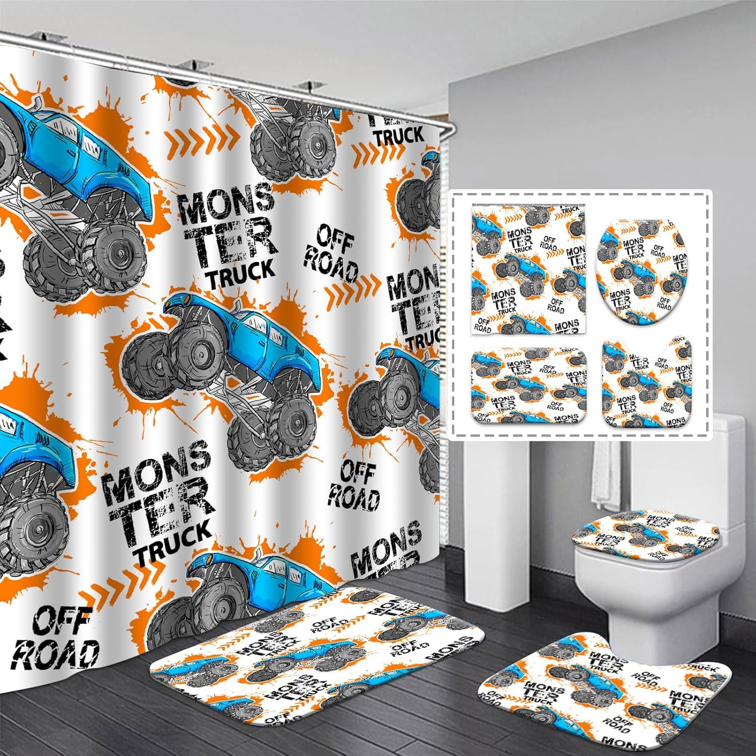 4-Piece Retro Gaming Shower Curtain Sets: Waterproof 72x72 Inch with 3 ...