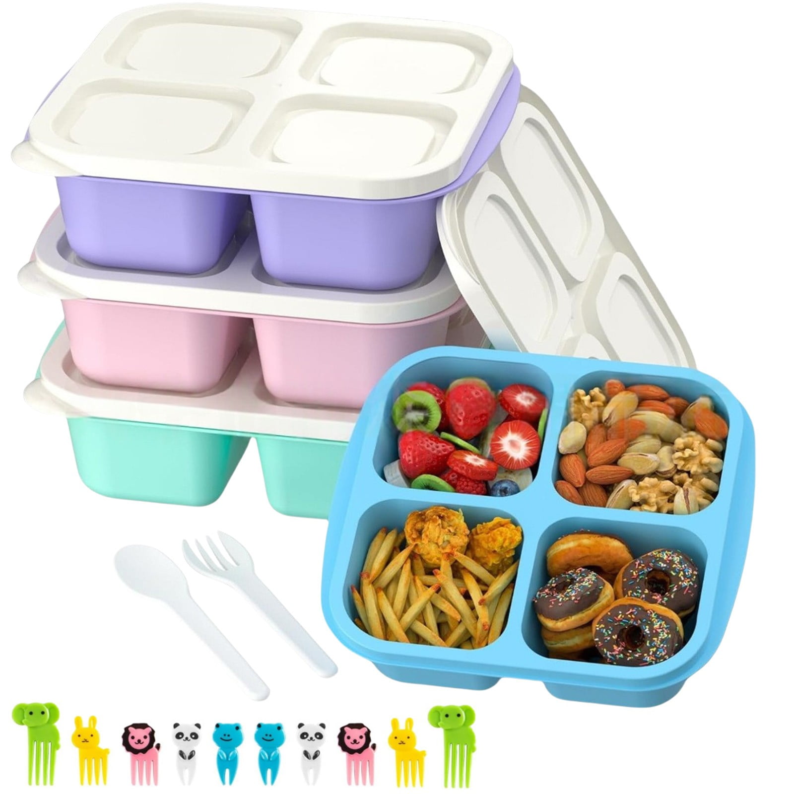 4-Piece Reusable Snack Box Containers Set - 4 Compartment Lunchable ...