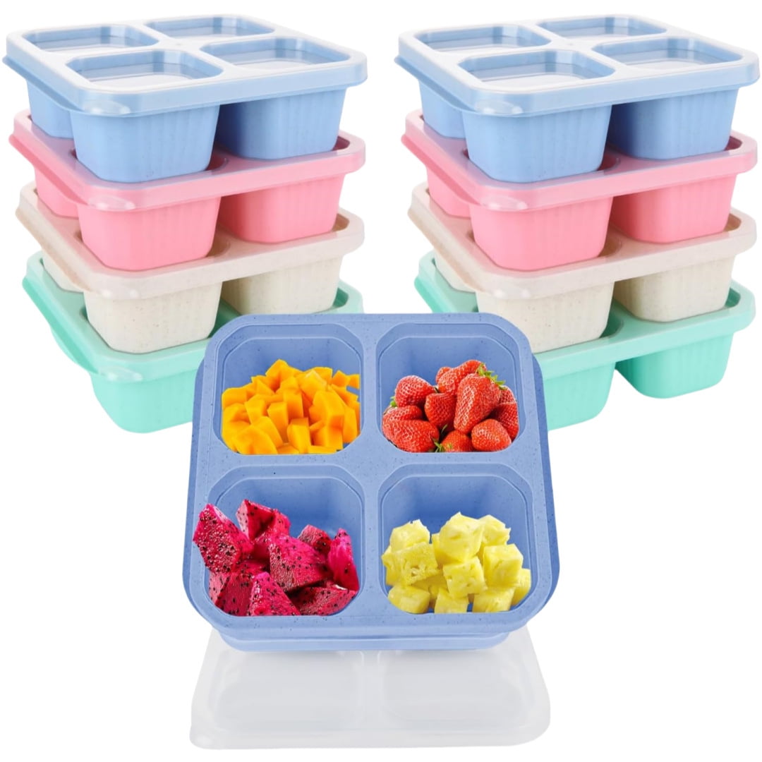 4-Piece Reusable Snack Box Set with 4 Compartments - Stackable BPA-Free ...