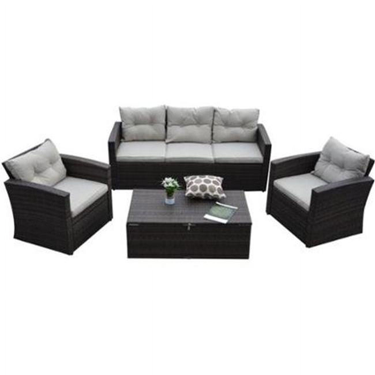 4 Piece Rio 5 Seat Dark Brown All-weather Wicker Storage Conversation ...