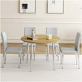 4-Piece Round Extendable Dining Set, Light Gray Chairs with Silver ...