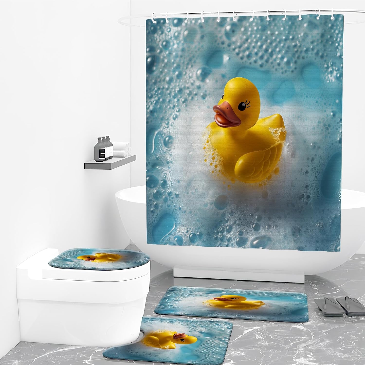 4 Piece Rubber Duck Shower Curtain Sets with Rugs Rubber Duck Bathroom ...