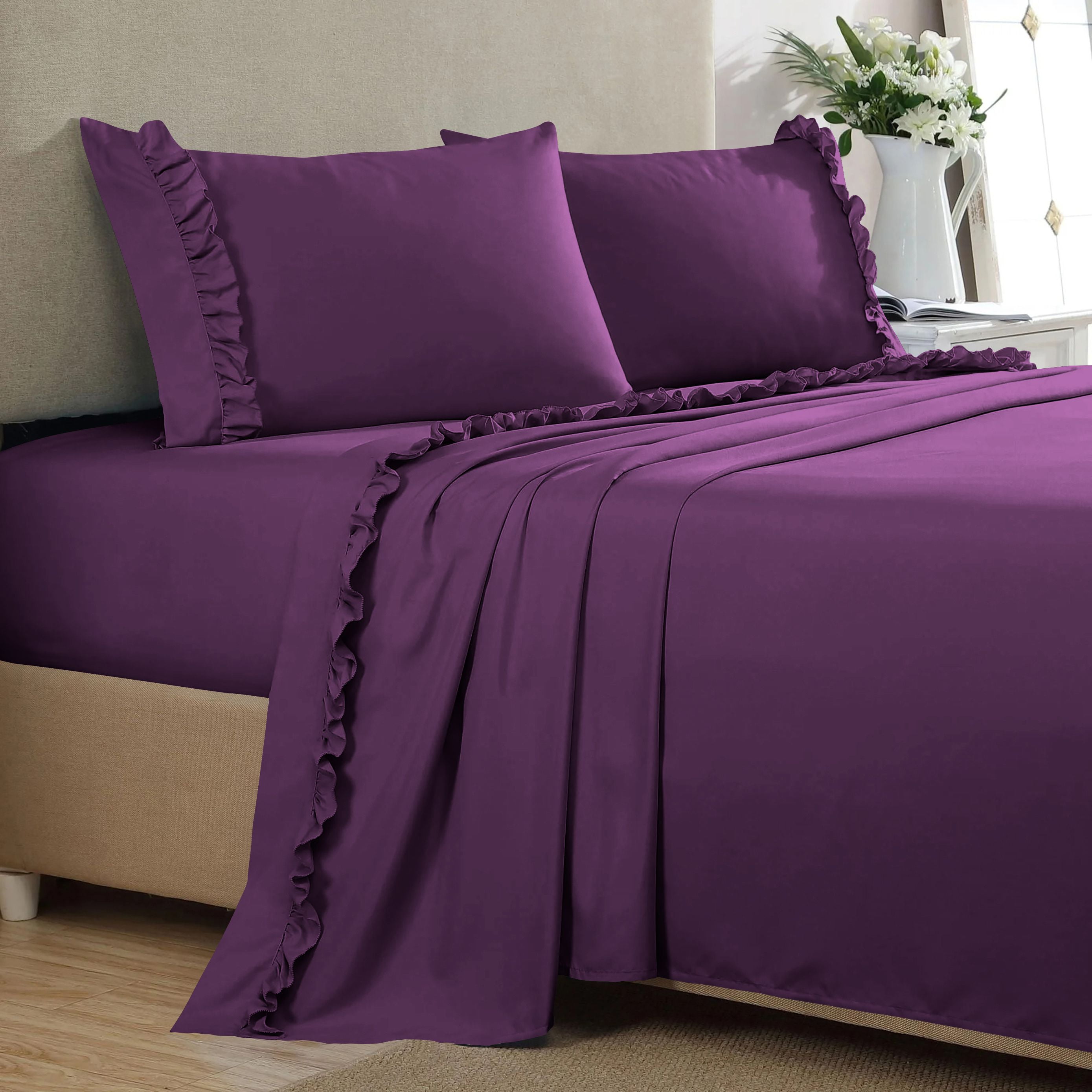 4 Piece Ruffle Sheet Set, 2" Inch Ruffle Hem On Flat Sheet, 18 Inch ...