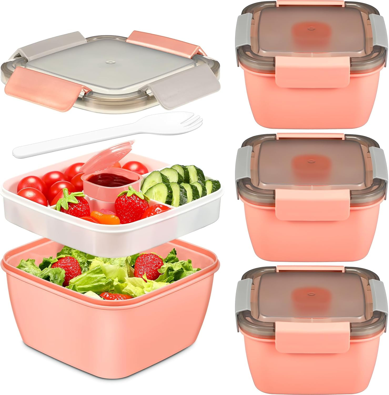 4-Piece Salad Container Set for Lunch with 52 Oz Capacity, Salad Bowls ...