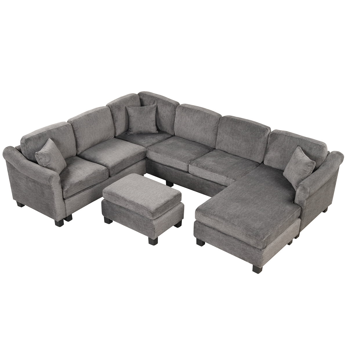 4-Piece Sectional Sofa Set, Velvet Fabric Sectional Sofa with Ottoman ...