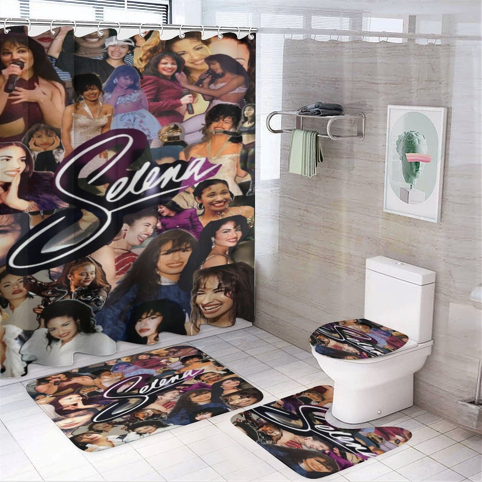 4 Piece Selena Singer Quinta-Nill Shower Curtain Sets with Rugs, Toilet ...