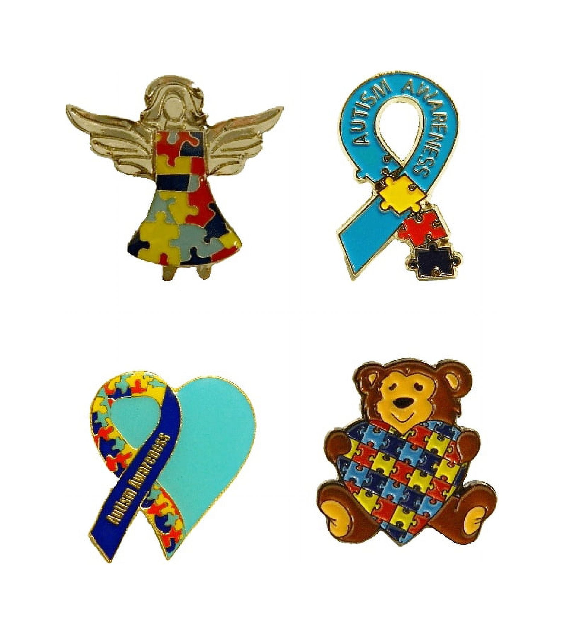 4 Piece Set Autism Awareness Heart Colorful Puzzle Pieces Lapel Hat ...