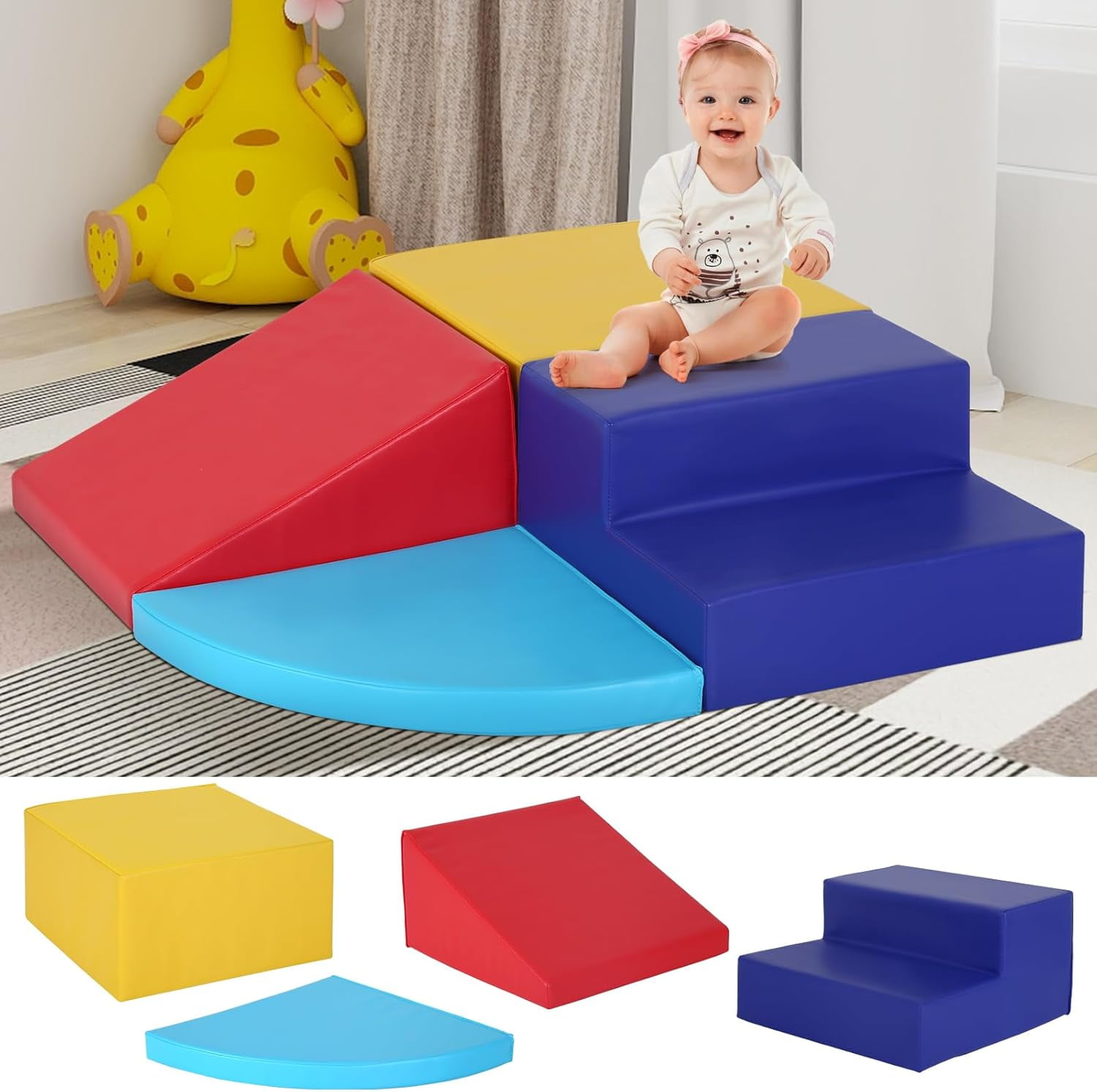 4-Piece Set Climbing Soft Toys for Toddlers 1-3,Indoor Climb and Slide ...