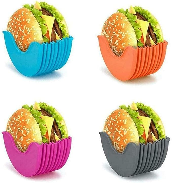 4 Piece Set of Kitchen Retractable Adjustable Burger Clips. 4 Colours ...