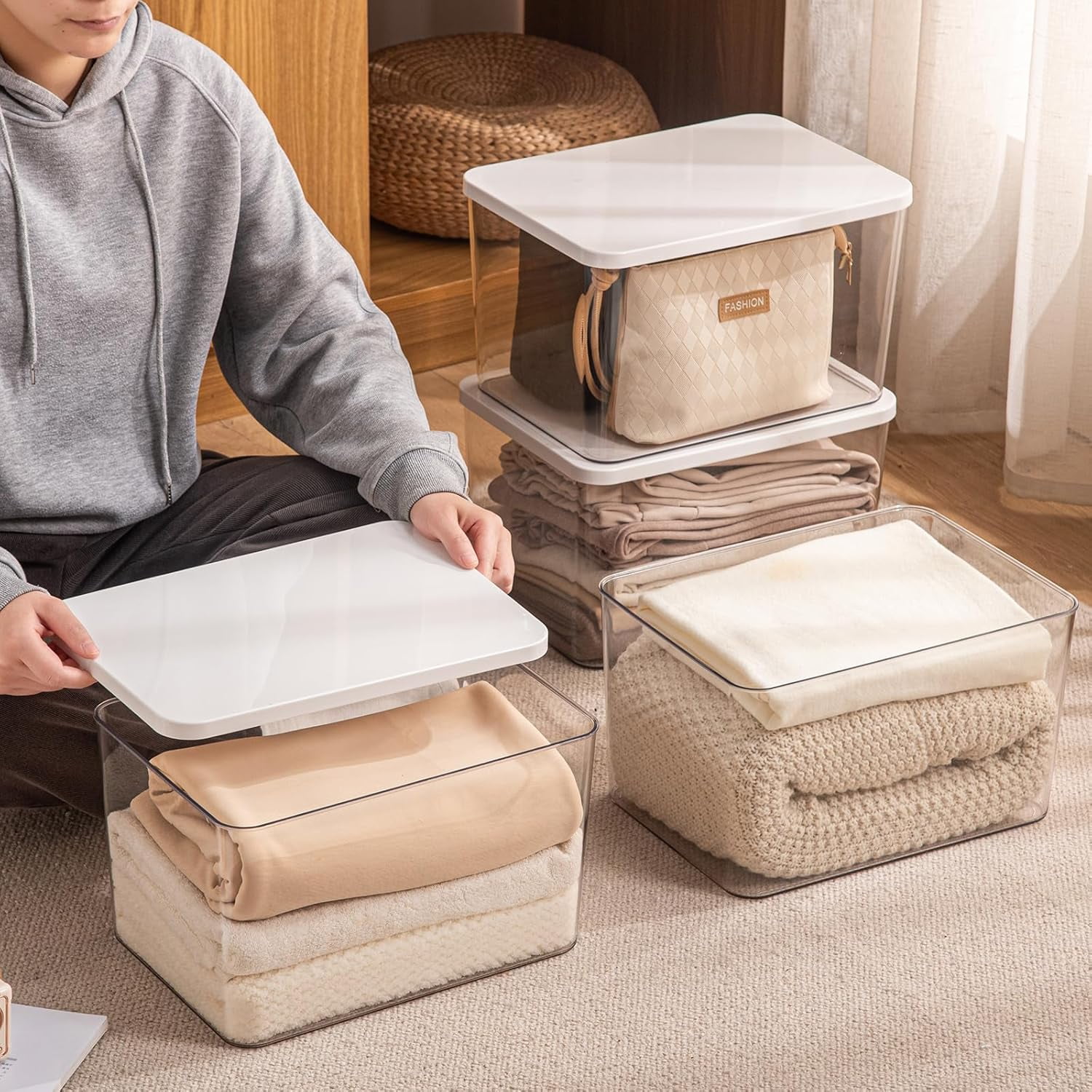 4-Piece Set,Plastic Storage Bin with Lid,Large Storage Containers ...