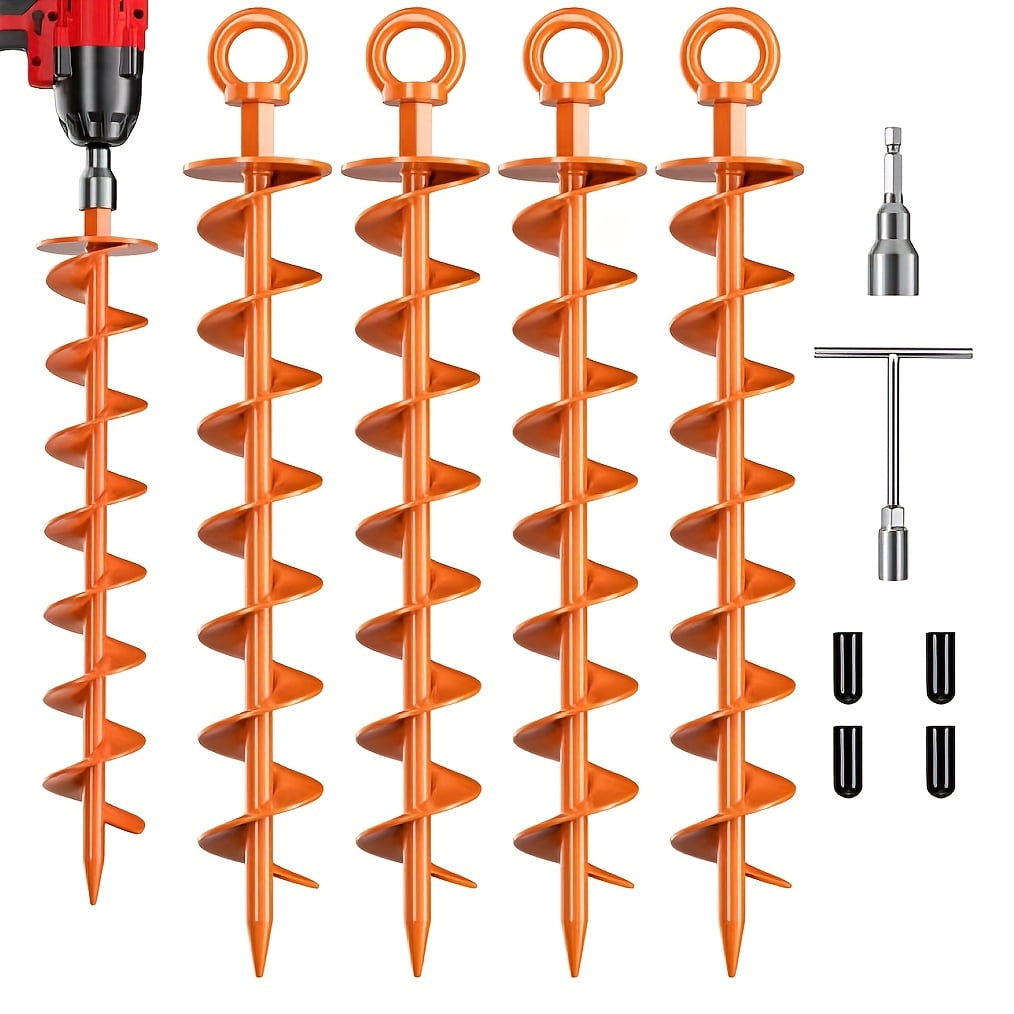 4-Piece, Set of 15-Inch Heavy-Duty Spiral Earth Anchors for Securing ...
