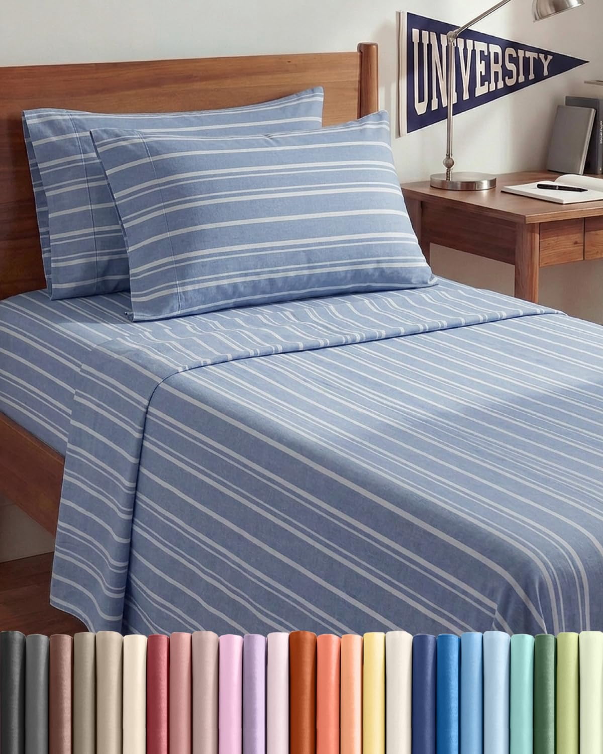 4 Piece Sheet Set 42 - Blue Stripes 3 Twin XL Bedding - Walmart.com