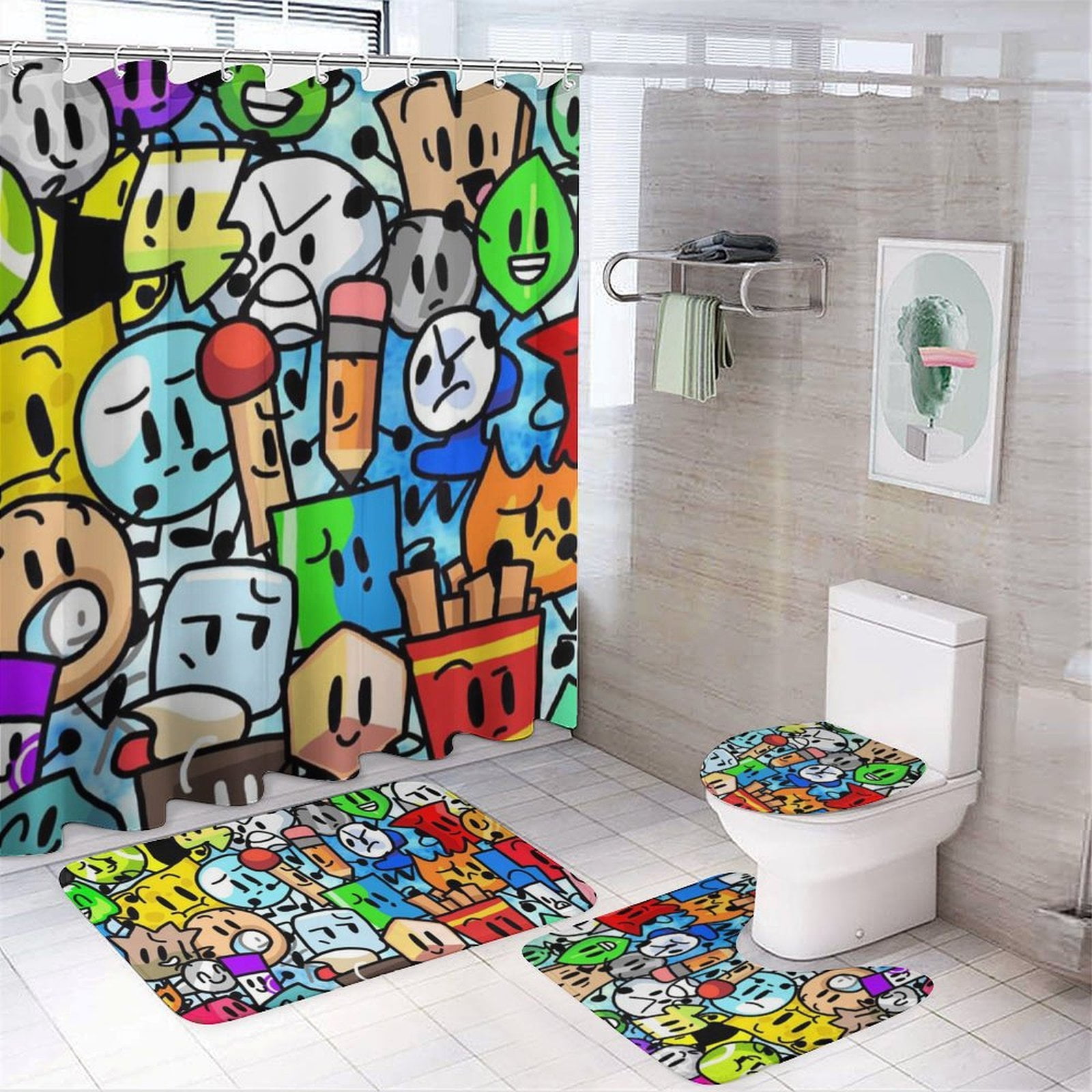 4 Piece Shower Curtain Set with Rugs Battle For Dream Island Bfdi ...