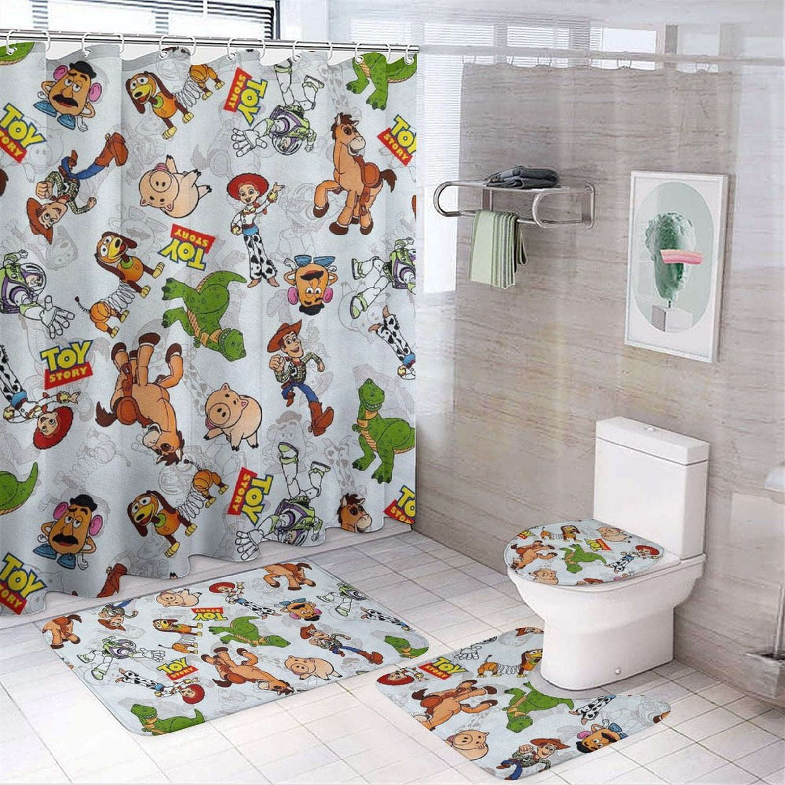 4 Piece Shower Curtain Set with Rugs Toy Story Shower Curtain Bathroom ...