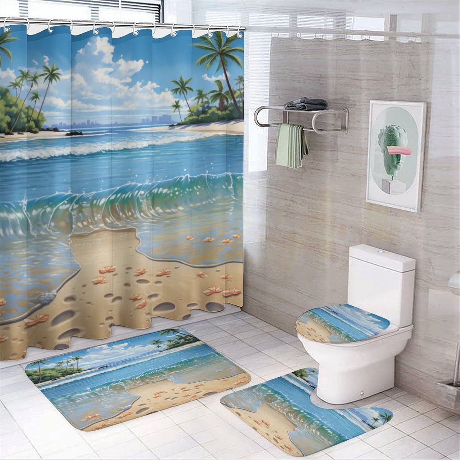 4 Piece Shower Curtain Sets Bathroom Shower Curtain Set with Rugs Peace ...