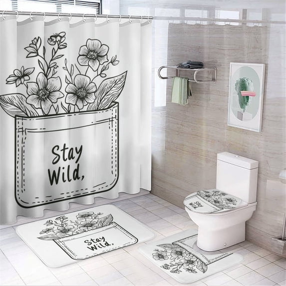 4 Piece Shower Curtain Sets Shower Curtain Set with Rugs Stay Wild ...