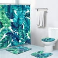 4 Piece Shower Curtain Sets Tropical Palm Leaves With Non Slip Rugs