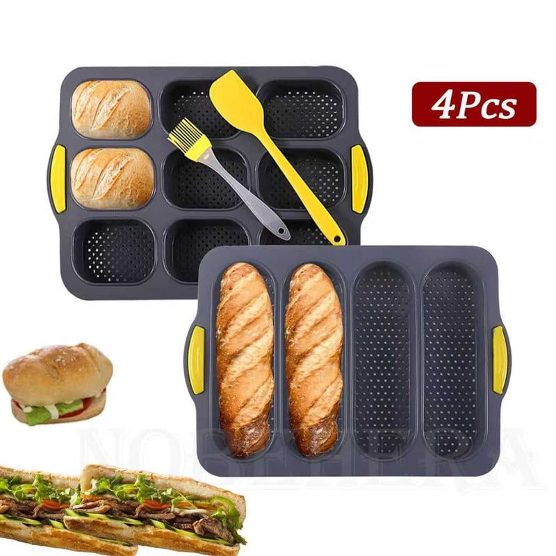 4-Piece Silicone Baguette Baking Mold Set - 2 Baguette Pans with ...